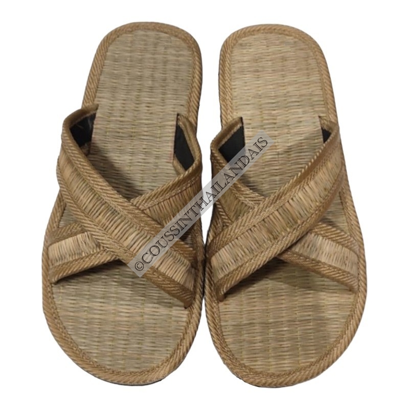 Straw flip-flop with crossed straps