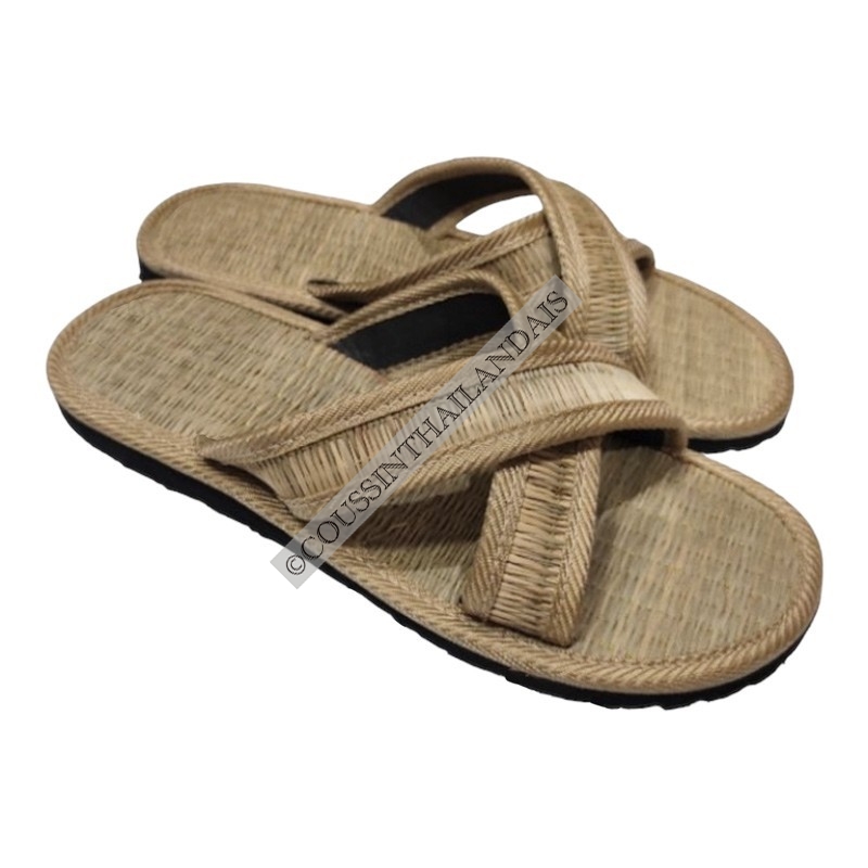 Straw flip-flop with crossed straps
